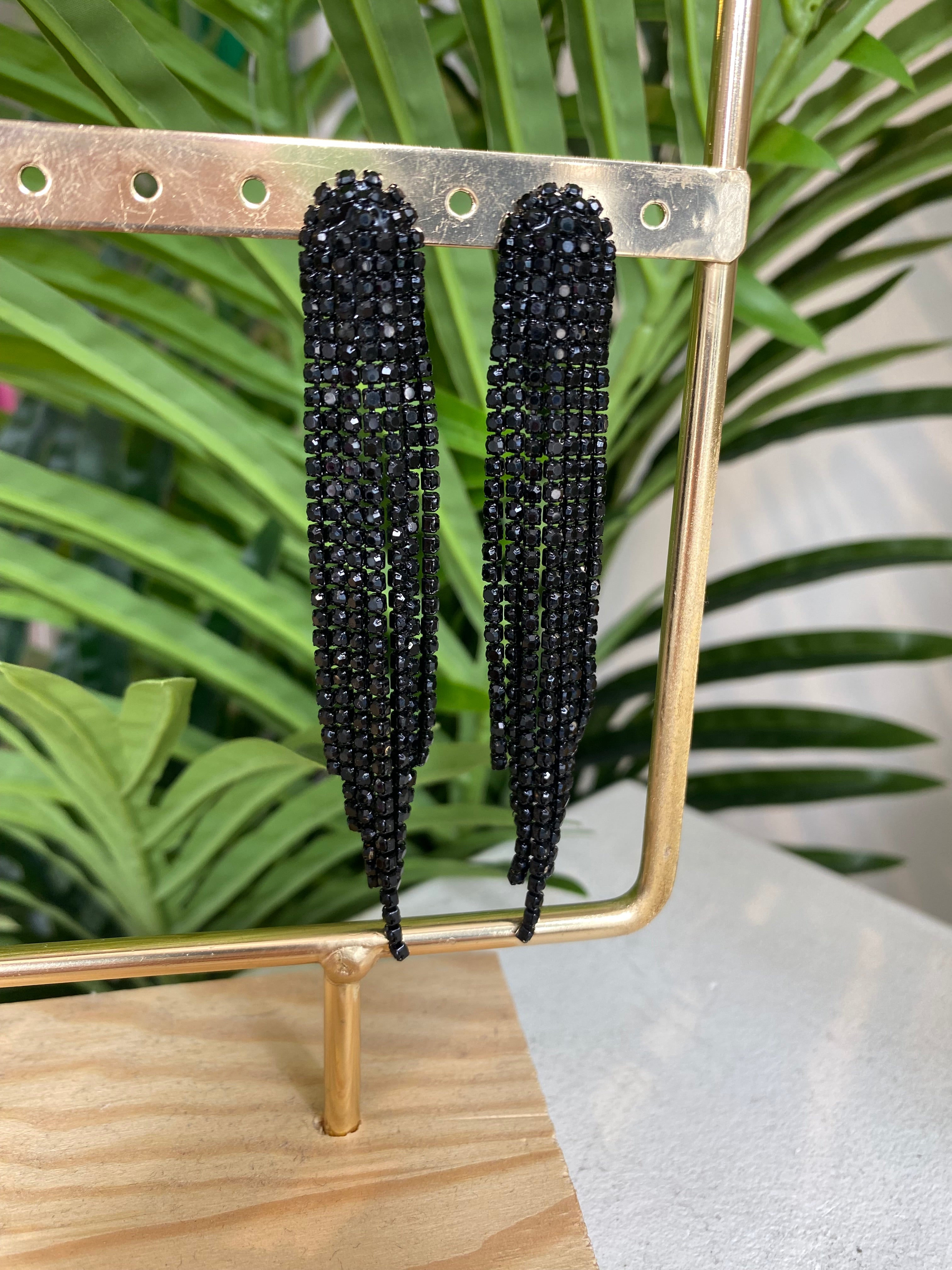 Long black tassel earrings store